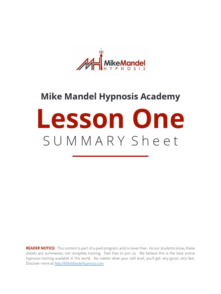 Mike Mandel Lessons | PDF | Hypnosis | Unconscious Mind