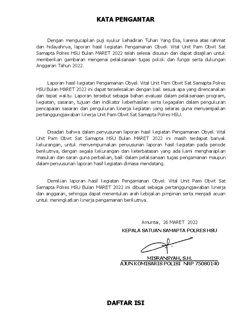 Kata Pengantar: Kepala Satuan Samapta Polres Hsu | PDF | Bisnis ...