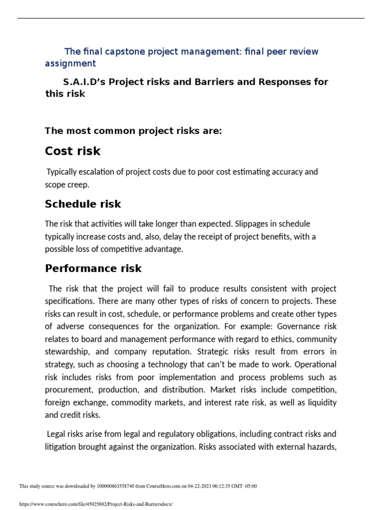 Project_Risks_and_Barriers.docx | PDF | Risk | Risk Management