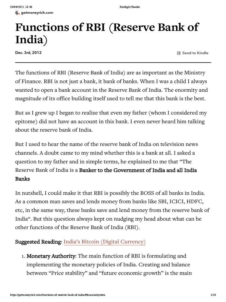 Functions of RBI (Reserve Bank of India) : India's Bitcoin (Digital ...