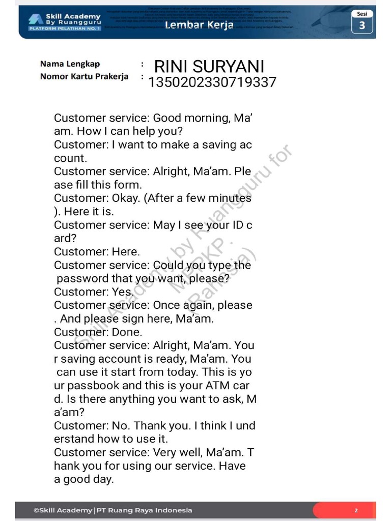 TPM 3 Membuat Naskah Dialog Pelayanan - [RINI SURYANI] | PDF