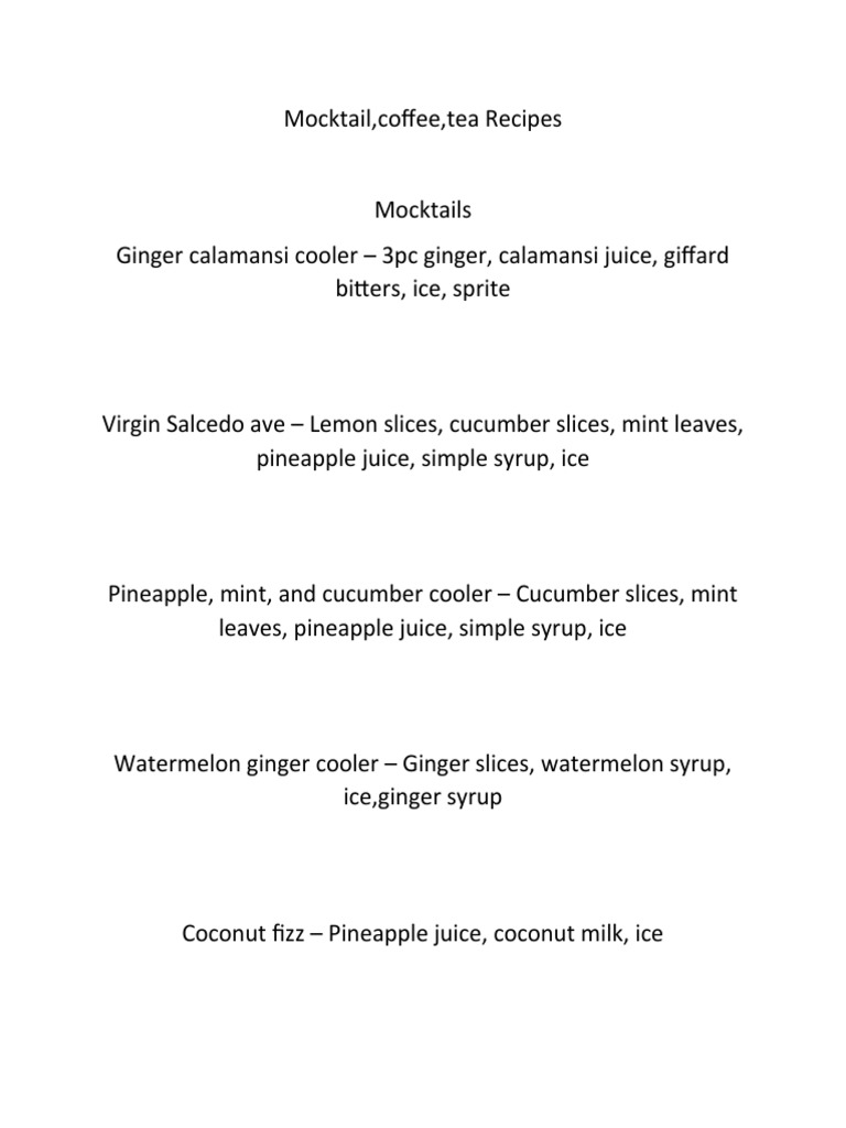 Mocktail, Coffee, Tea Recipes | PDF
