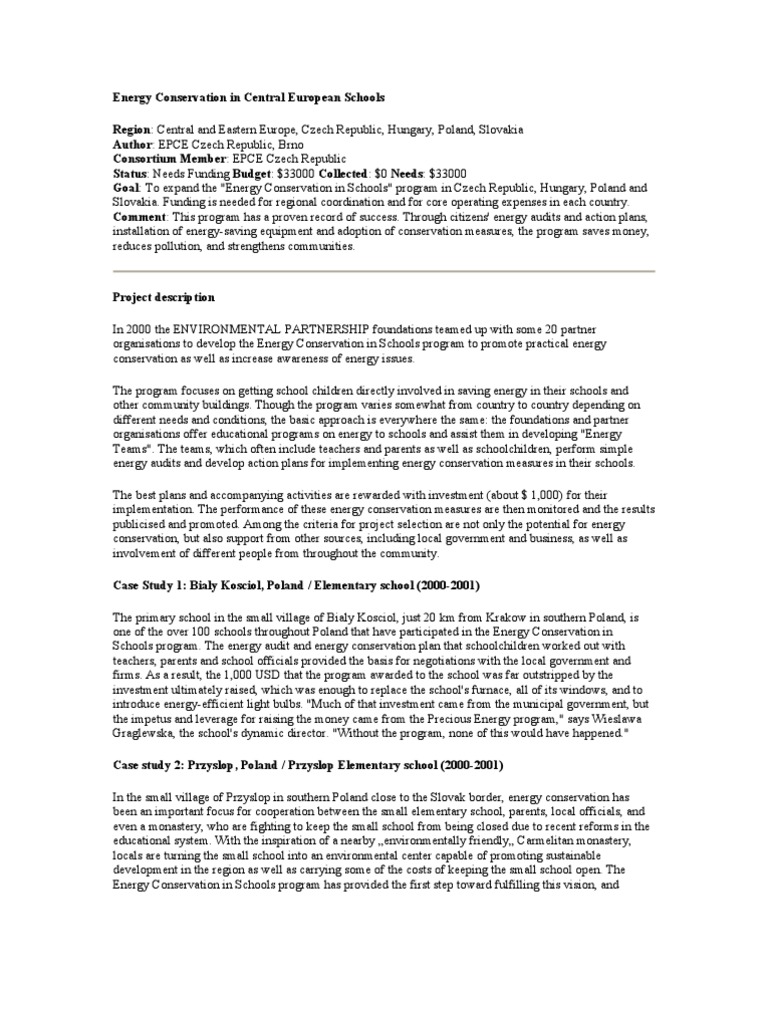 Central Europe School Energy Drive | PDF | Energy Conservation ...