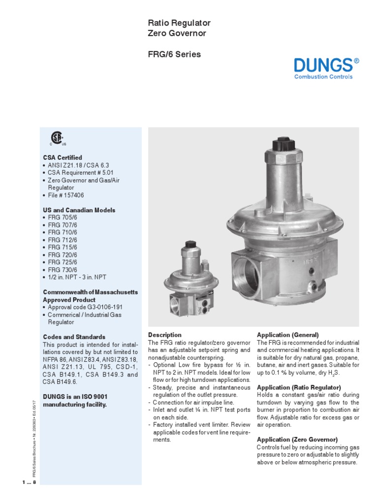 Ratio Regulator Zero Governor FRG/6 Series: CSA Certified | PDF | Gases | Chemical Engineering