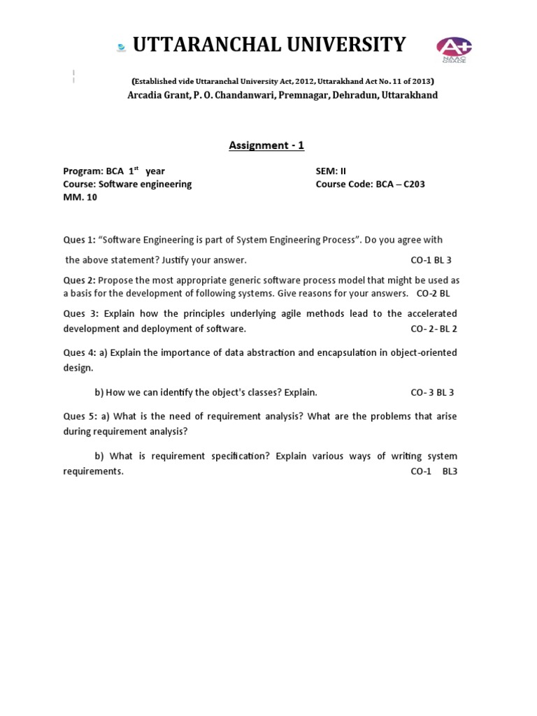 Uttaranchal University: Assignment - 1 | PDF