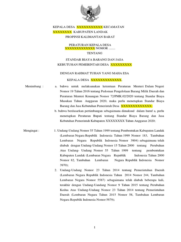 Contoh Perdes Standar Harga Barang Dan Jasa Didesa-Revisi 2 | PDF