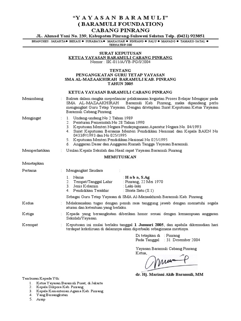 SK YAYASAN BARAMULI Haba, S.Ag Edit 2022 | PDF