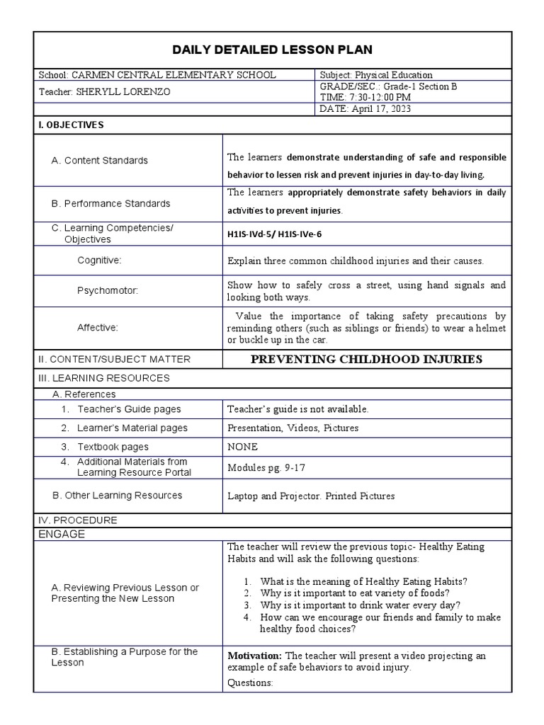 LOTRENZO Sheryll 3 BPED B DETAILED LESSON PLAN Ready To Print ...