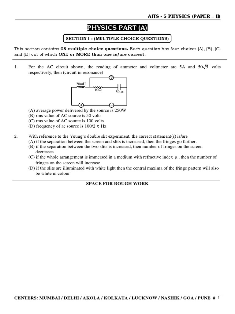AITS Physics Paper II Questions | PDF | Chemistry | Physical Sciences