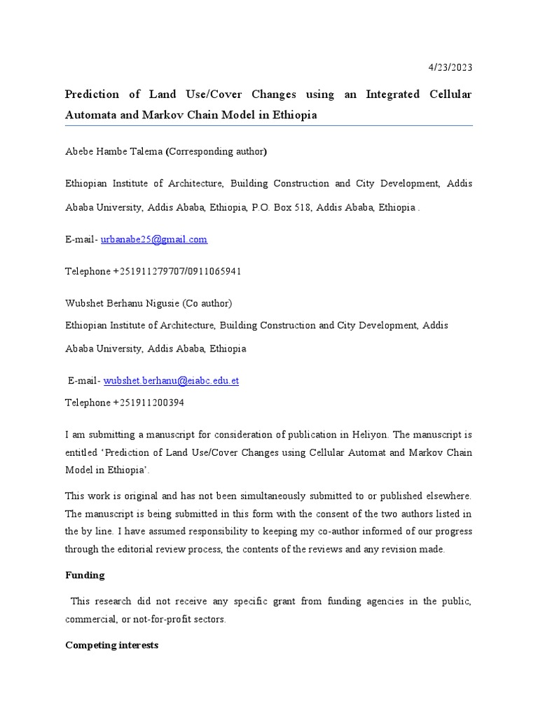 Prediction of Land Use/Cover Changes Using An Integrated Cellular ...