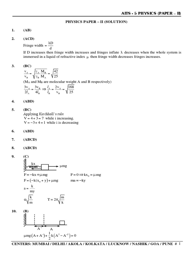 AITS - 5 (Advanced) DT. 23-04-2023 Paper - II Solution | PDF | Maxima ... AITS - 5 (Advanced) DT. 23-04-2023 Paper - II Solution | PDF | Maxima ...