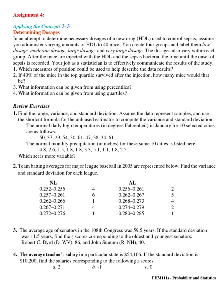 Assignment 4 | PDF | Variance | Standard Deviation