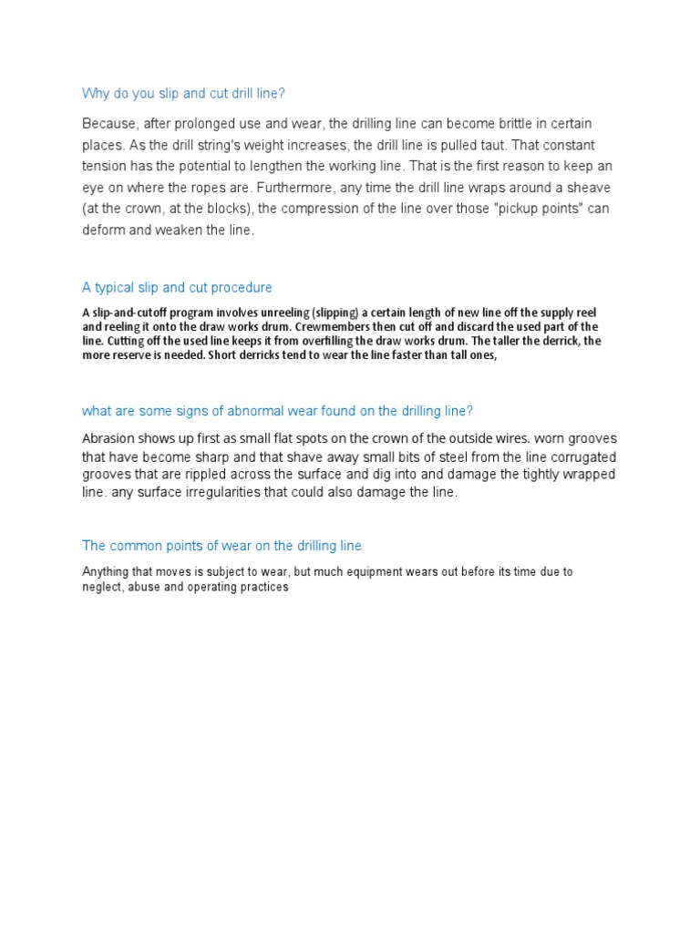 Slip and Cut Procedure for Drill Line | PDF