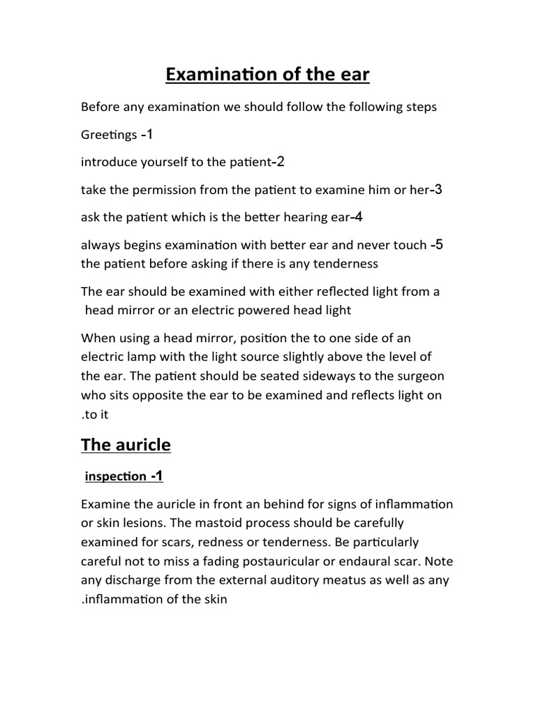 Ear Examination | PDF | Ear | Diseases And Disorders