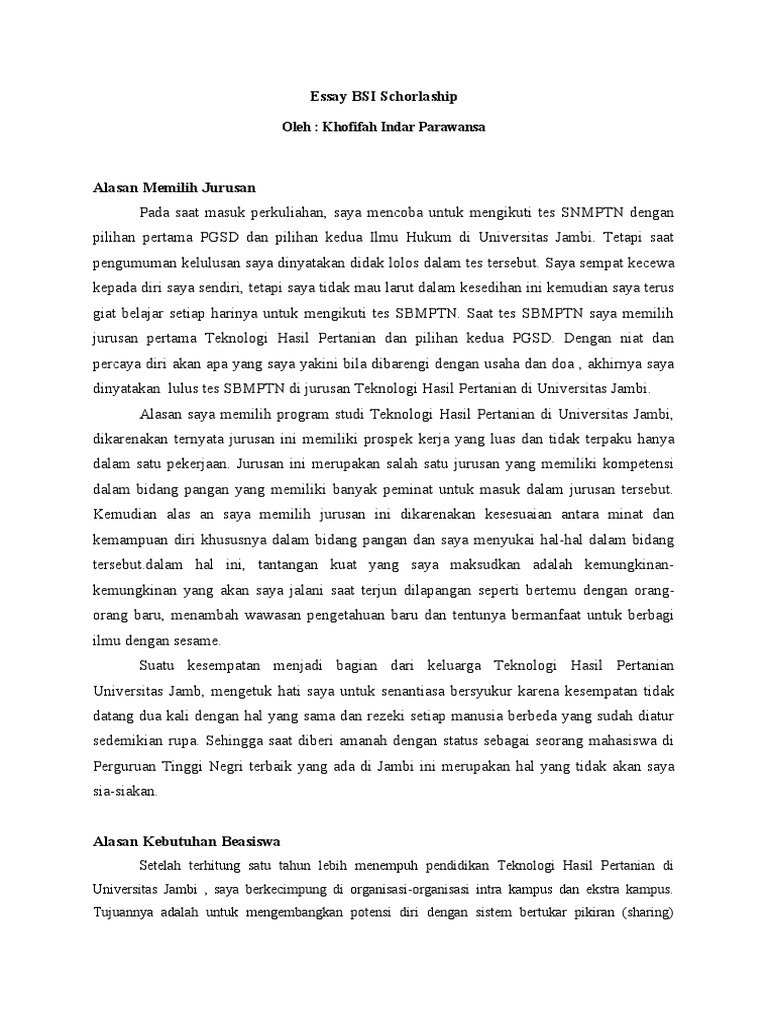 Contoh Essay Beasiswa | PDF