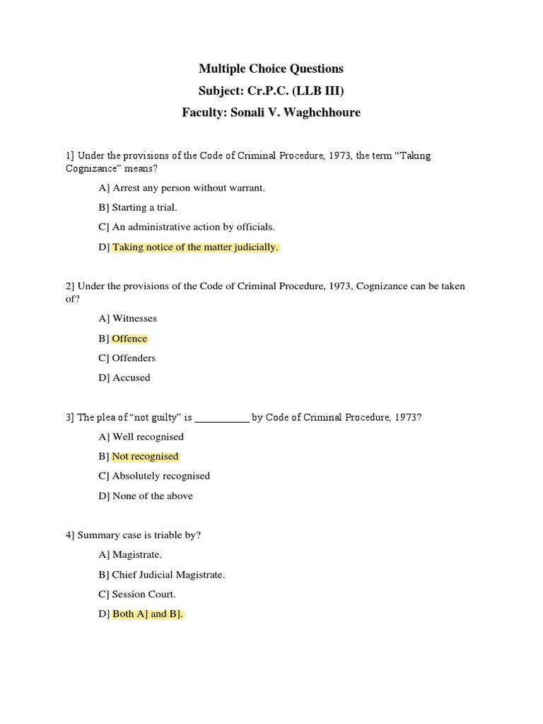 CRPC MCQs | PDF | Criminal Procedure In South Africa | Public Law