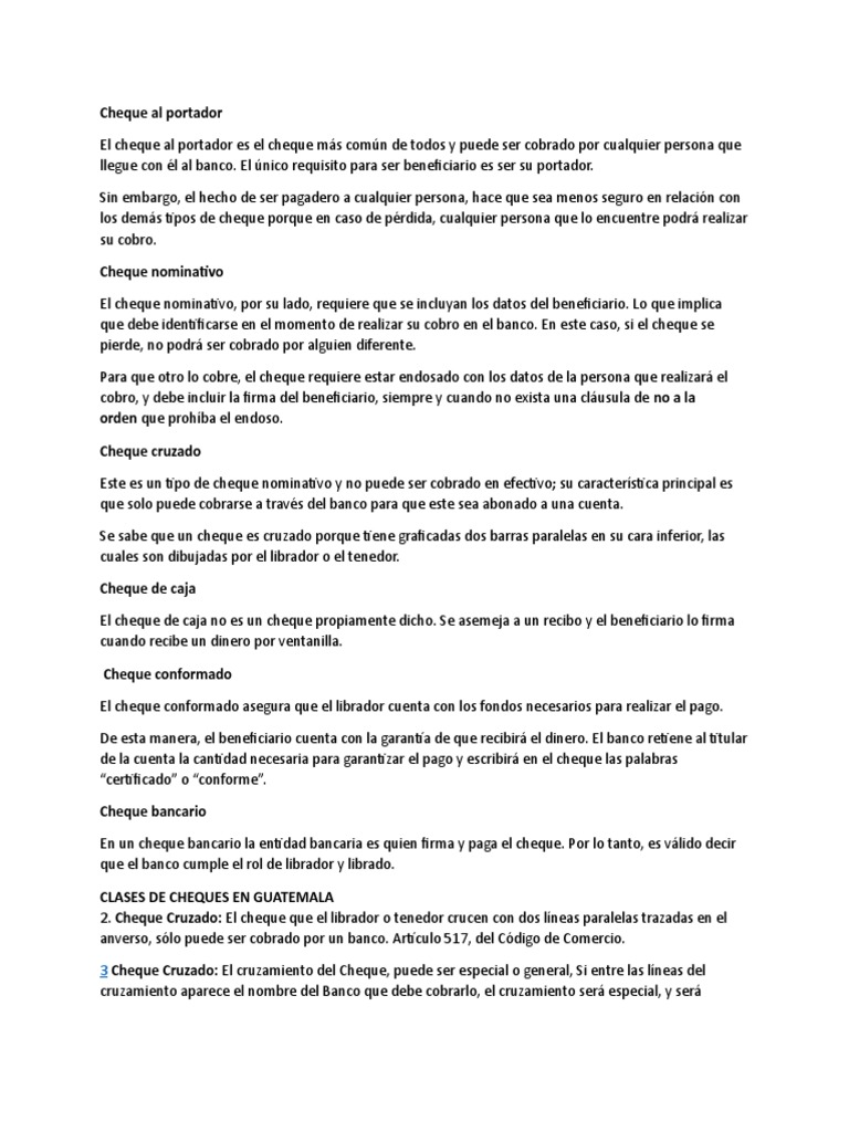 CLASES DE CHEQUES Guate | Descargar gratis PDF | Cheque | Economias