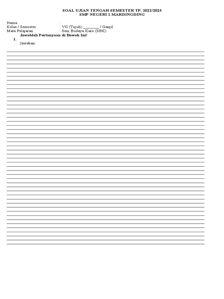 Bentuk Soal Seni Budaya Karo | PDF