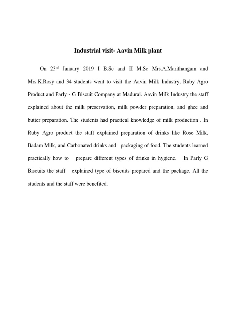 Aavin Milk Plant Industrial Visit Report | PDF