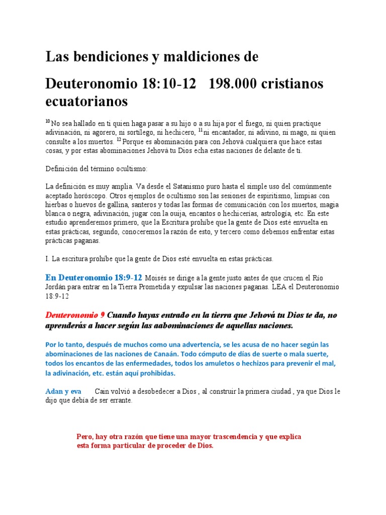Las Bendiciones y Maldiciones de Deuteronomio 18:10-12 198.000 ...
