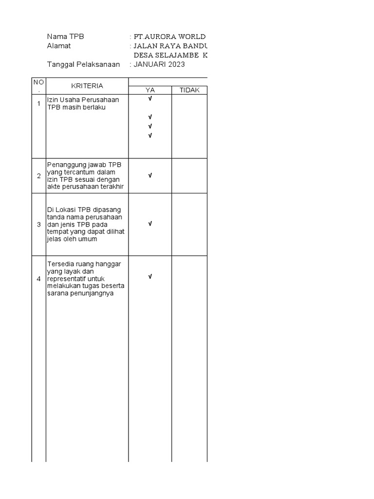 contoh Format kertas kerja Monitoring Umum TPB-4 | PDF