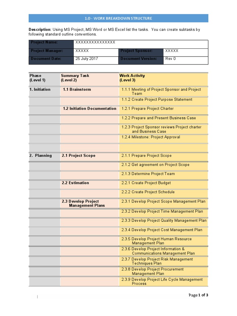 1.0 - Work Breakdown Structure | PDF | Project Management | Computing