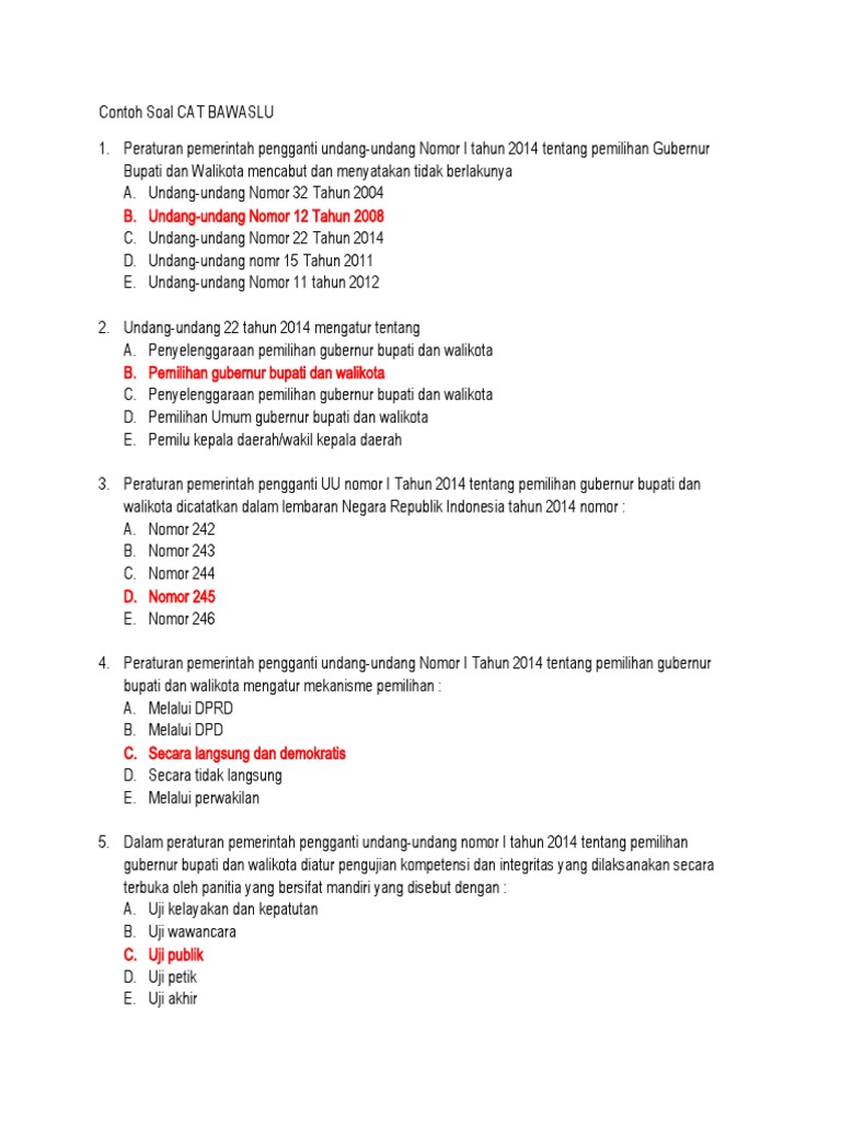 Contoh Soal CAT BAWASLU | PDF