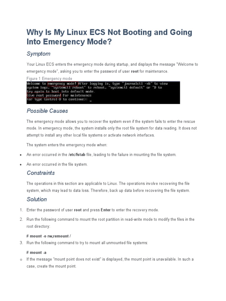 Why Is My Linux ECS Not Booting and Going Into Emergency Mode | PDF | File System | Process ...