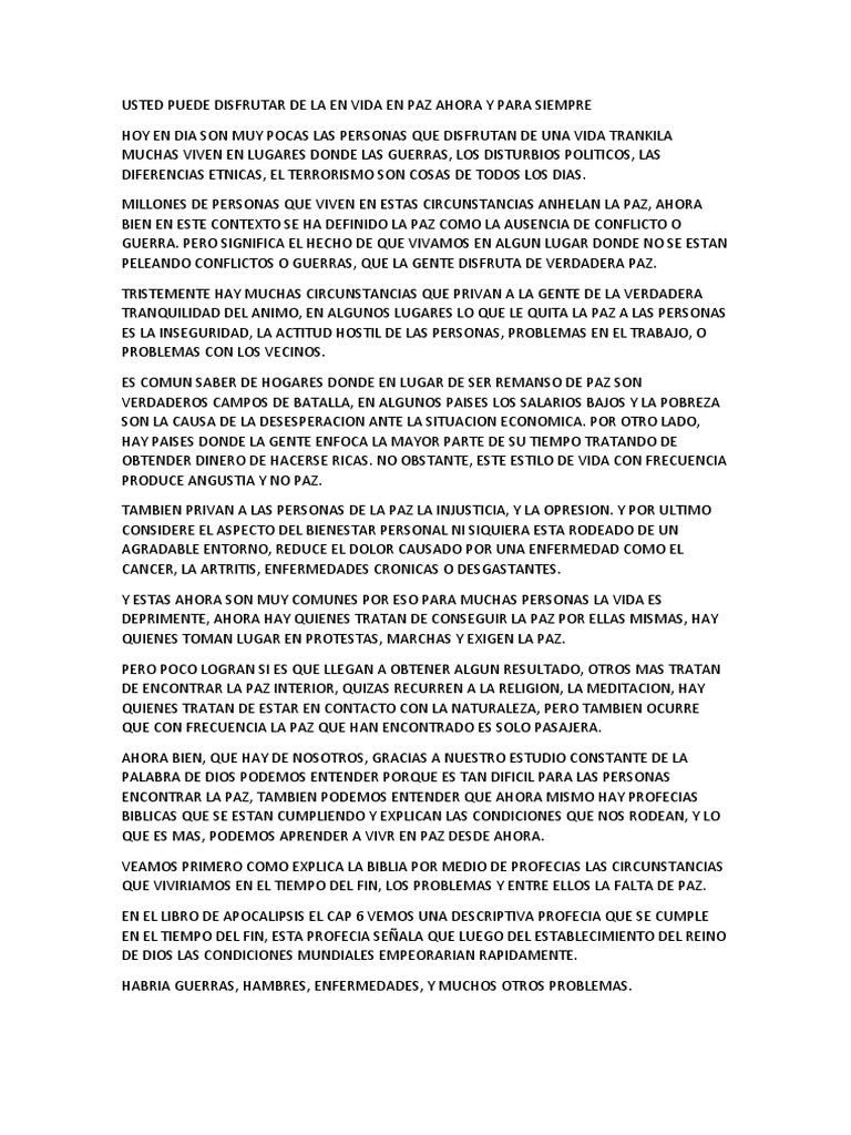 Usted Puede Disfrutar de La en Vida en Paz Ahora y para Siempre | PDF ...
