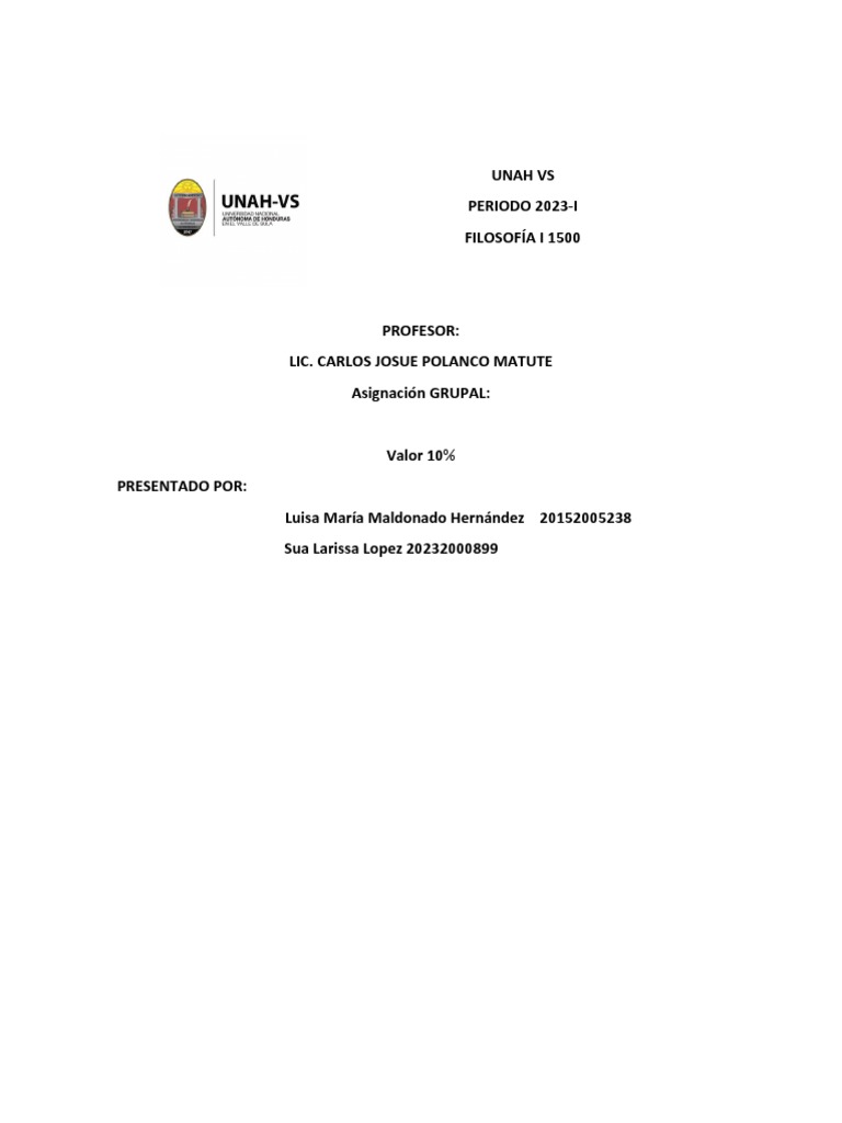 UNAH Filosofía I 2023-I: Asignación Grupal | PDF