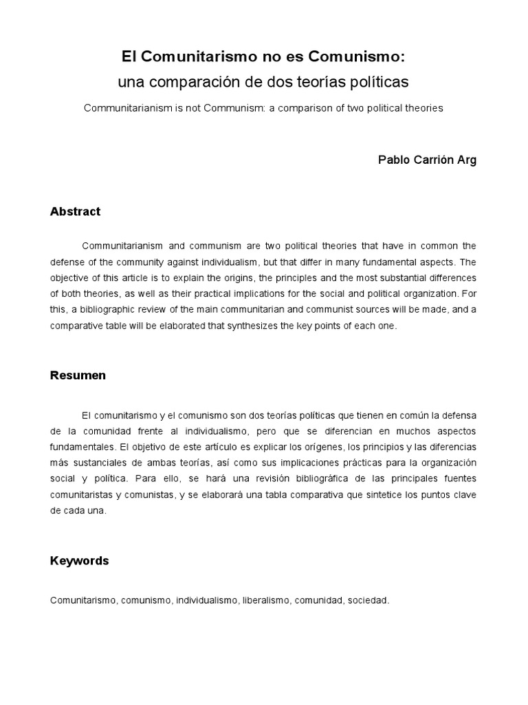 El Comunitarismo No Es Comunismo: Una Comparación de Dos Teorías ...