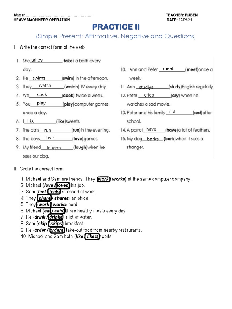 SIMPLE PRESENT Practice II | PDF