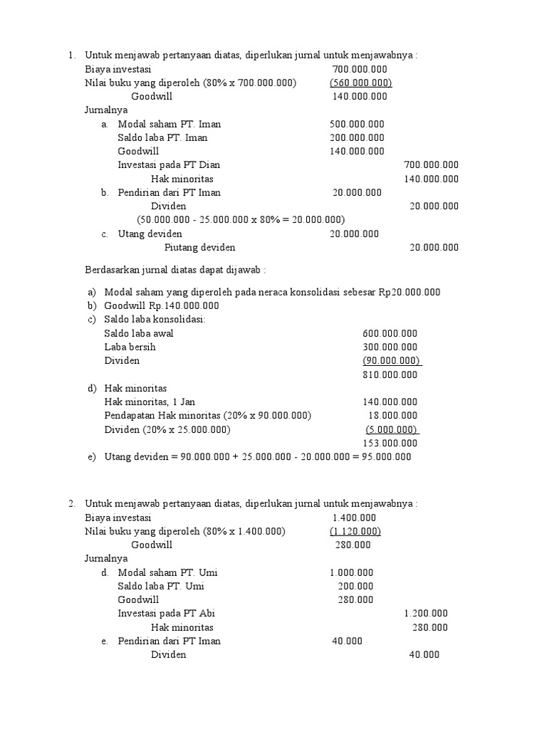 Jurnal Akuntansi Investasi dan Goodwill | PDF