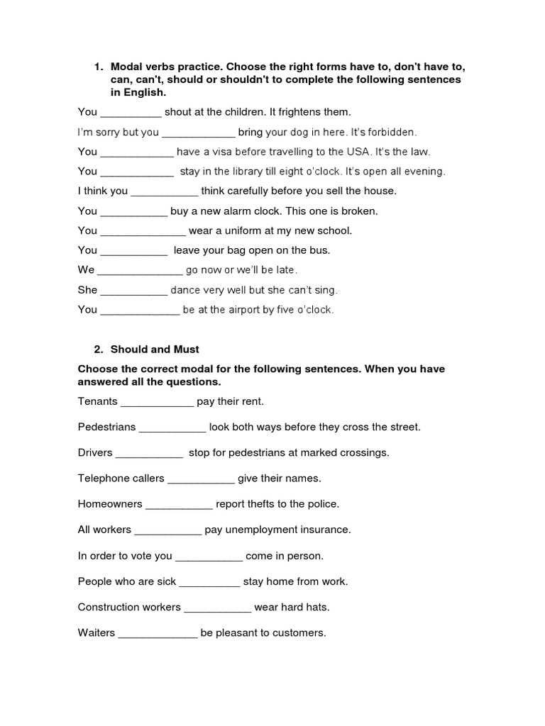 Modal Verbs Practice | PDF | Linguistic Morphology | Grammar