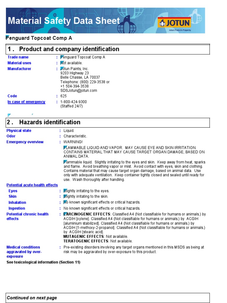 Penguard Topcoat Com A - MSDS | PDF