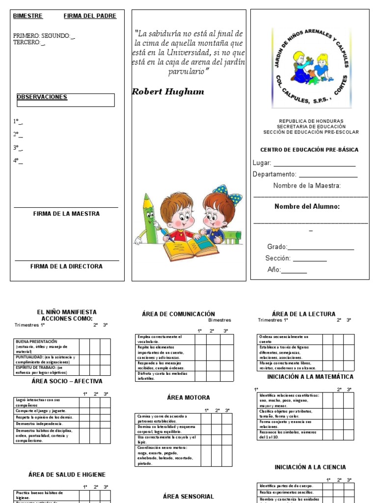 Boleta de Calificaciones Prebasica | PDF | Educación de la primera infancia