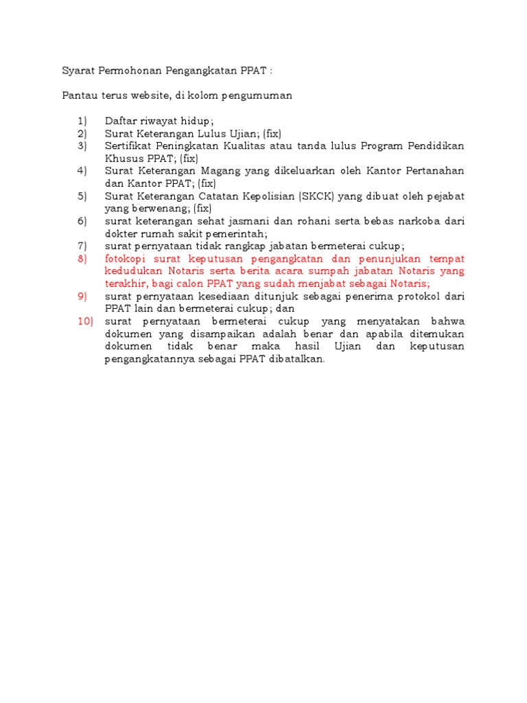 Syarat Administrasi Permohonan Pengangkatan PPAT | PDF