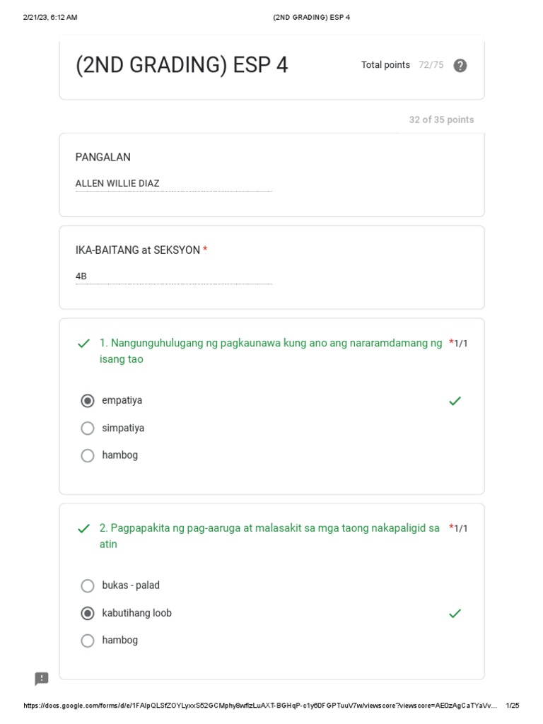 (2Nd Grading) Esp 4: Pangalan | PDF