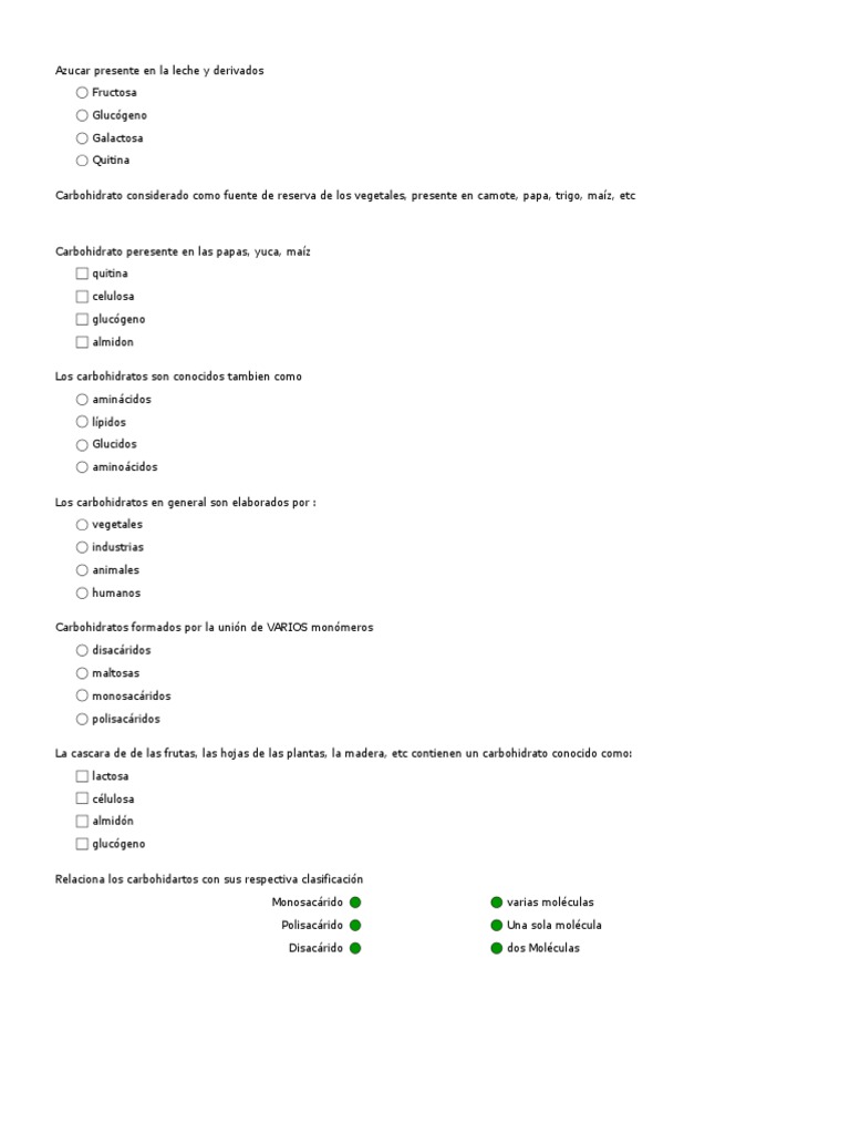 Examen de Carbohidratos | PDF | Carbohidratos | Glucosa