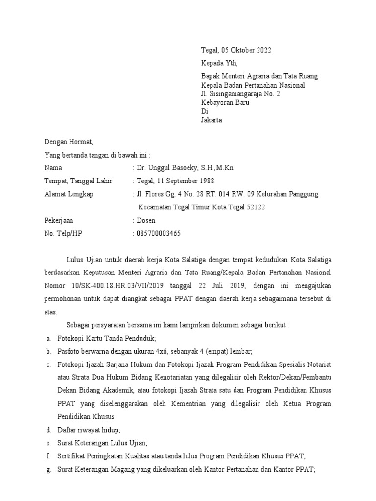 Surat Permohonan Pengangkatan Ppat | PDF