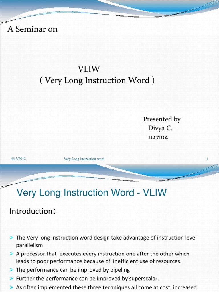 An Overview of Very Long Instruction Word (VLIW) Architecture | PDF | Instruction Set | Parallel ...