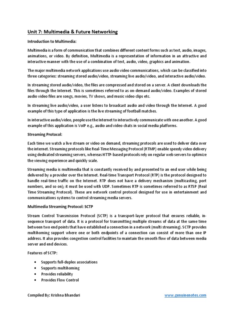 Unit 7 Multimedia Future Networking | PDF | Computer Network | Streaming Media