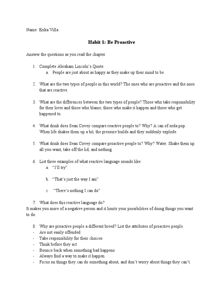 Worksheet2 Habit 1 Be Proactive | PDF