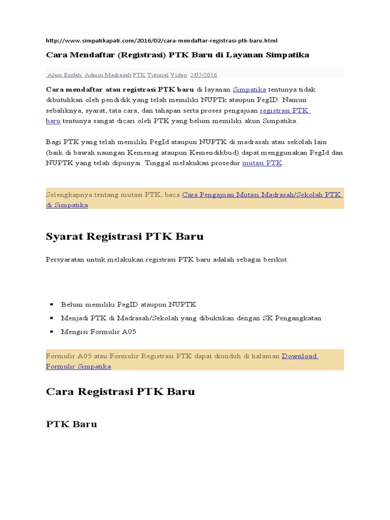 Cara Mendaftar (Registrasi) PTK Baru Di Layanan Simpatika | PDF
