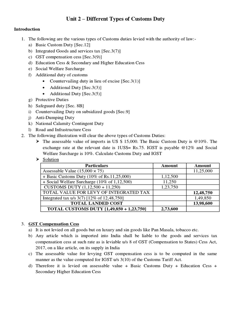 Unit 2 Types of Customs Duty | PDF | Dumping (Pricing Policy) | Taxes