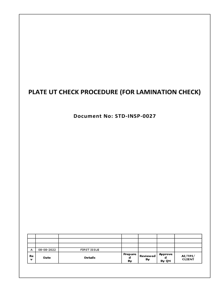 (Plate Ut Check Procedure (For Lamination Check) - 1 | PDF | Technology ...