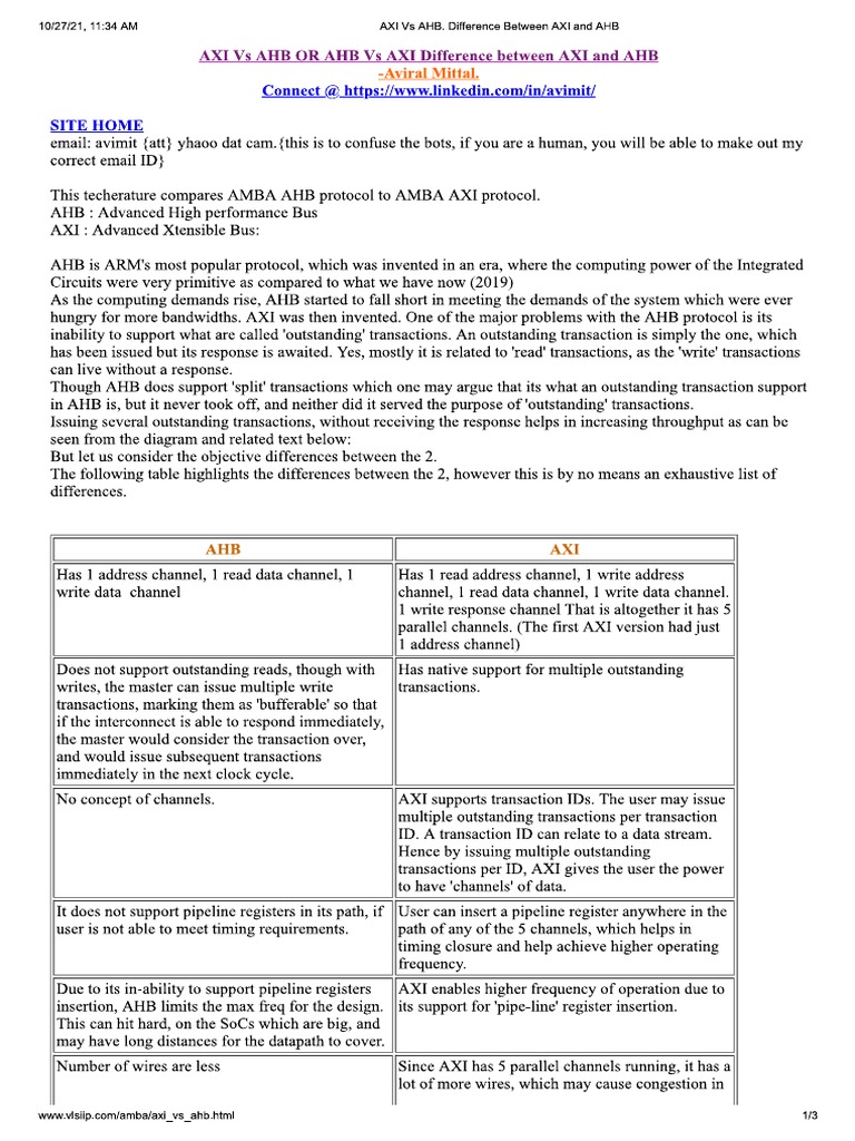 AMBA Protocols Differences | PDF