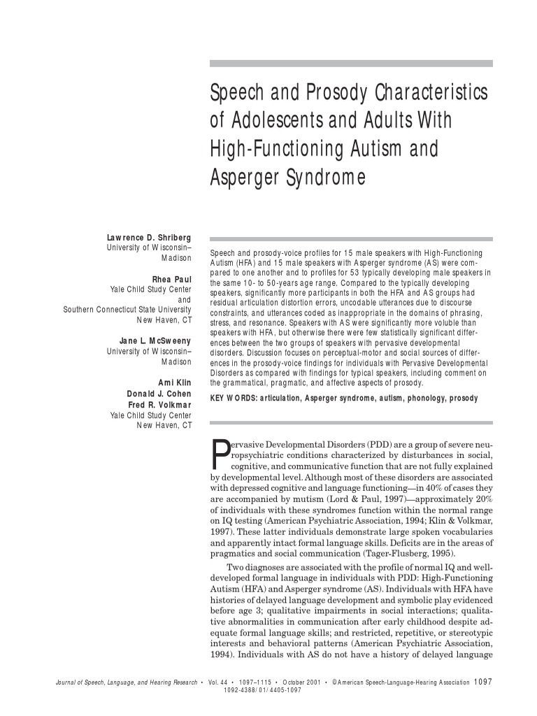 Speech and Prosody Characteristics of Adolescents and Adults With High-Functioning Autism and ...