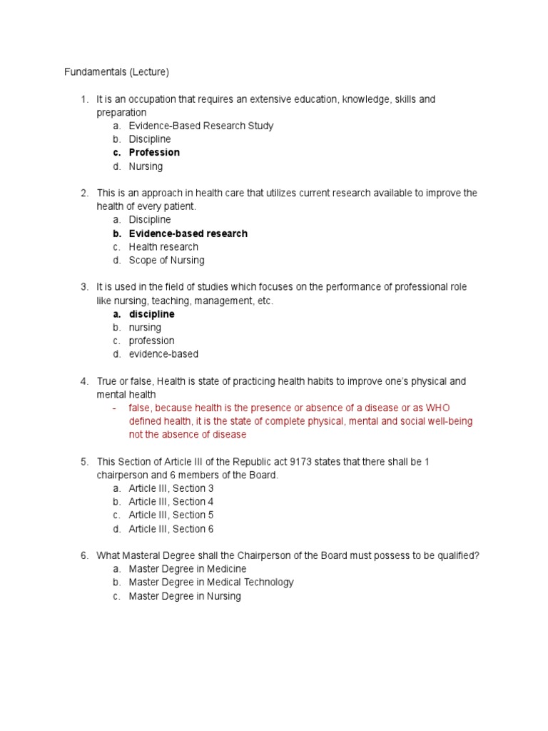 Fundamentals Prelim Question Reviewer | PDF | Nursing | Medicine
