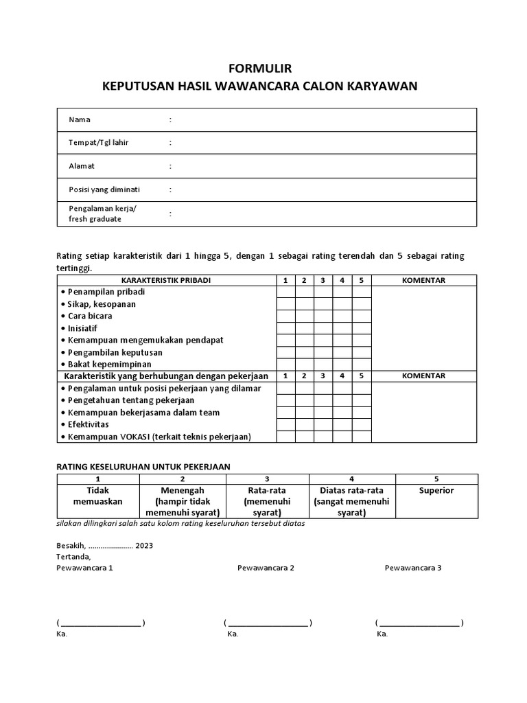 HR INTERVIEW FORM (Result) | PDF